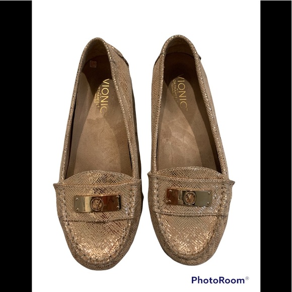 Vionic | Shoes | Vionic Sydney Metallic Gold Snakeskin Loafers | Poshmark